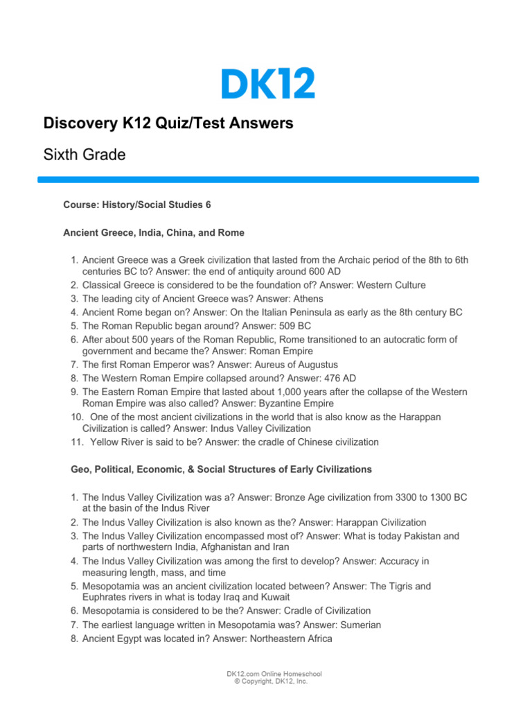 QuizTest Answers Sixth Grade | PDF | Plate Tectonics | Social Science