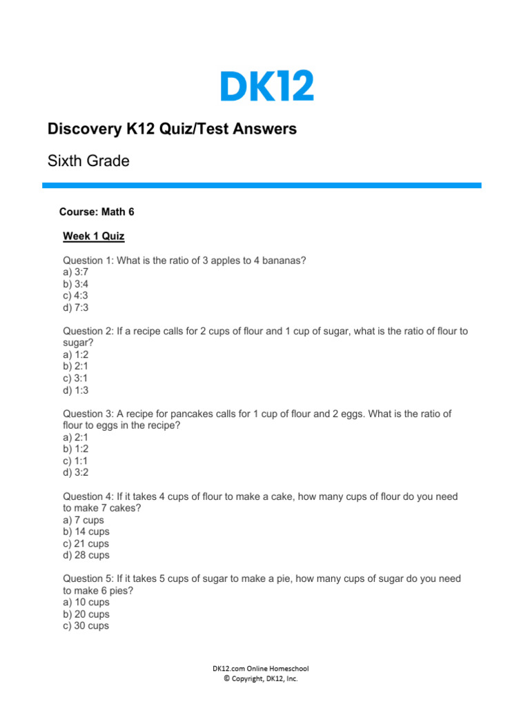 6th Grade Math Answer Key | PDF | Cartesian Coordinate System ...