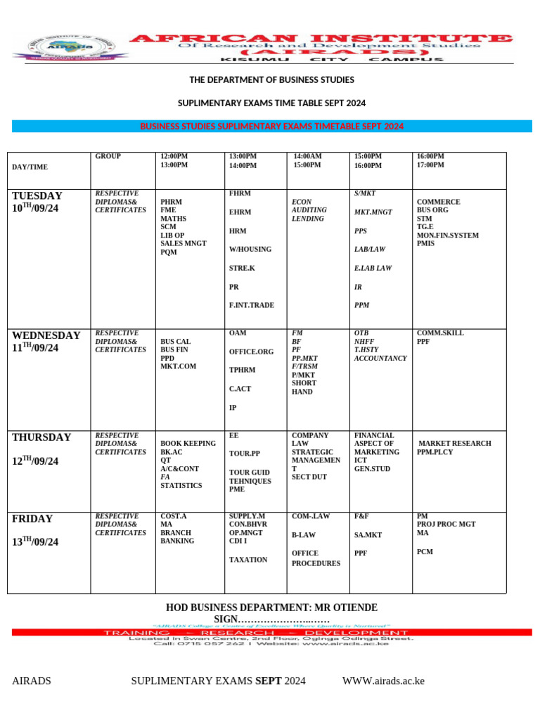 Business Time Table | PDF
