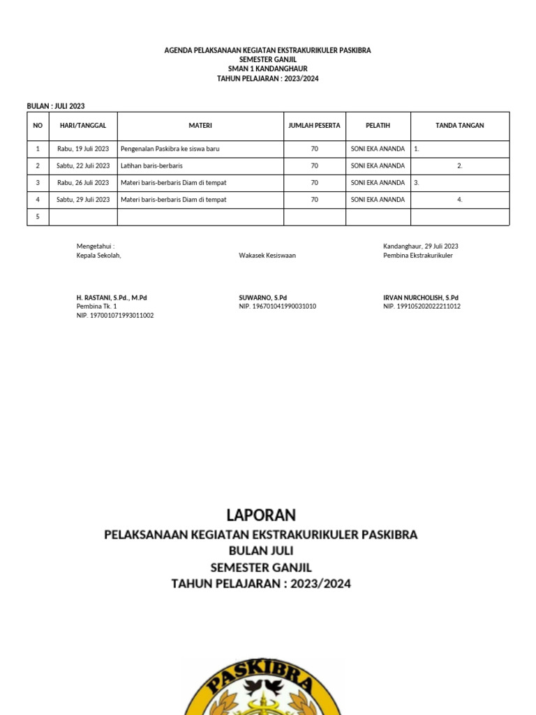 Agenda Pelaksanaan Dan Absen 2023 2024 | PDF