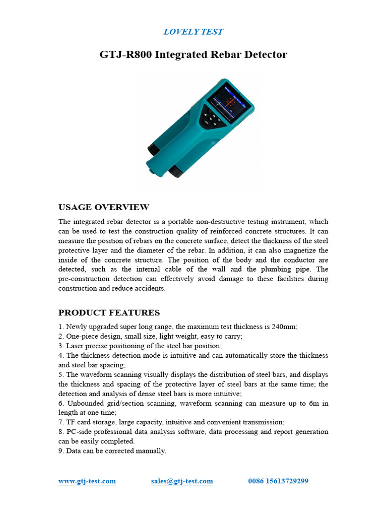 GTJ-R800Integrated Rebar Detector | PDF | Concrete | Technology & Engineering