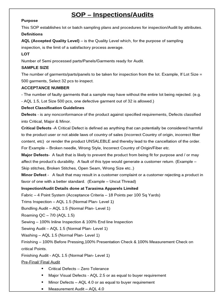 SOP-2-Inspections_Audit System | PDF