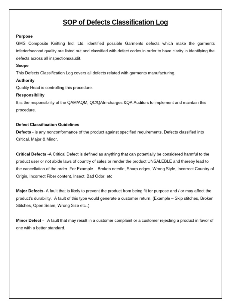 SOP-3-Defects Classification Log | PDF
