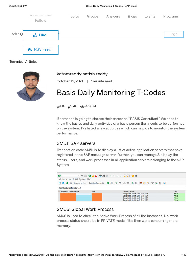 Basis Daily Monitoring T-Codes - SAP Blogs | PDF