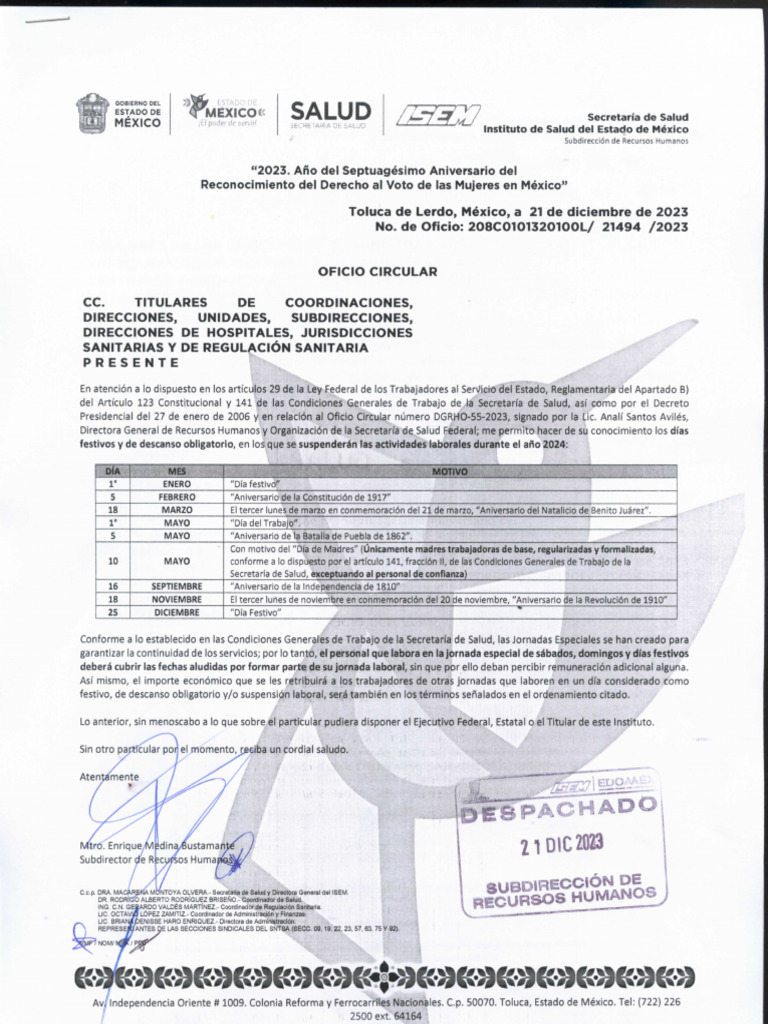 Of 21494 Circular Dias Festivos027 | PDF