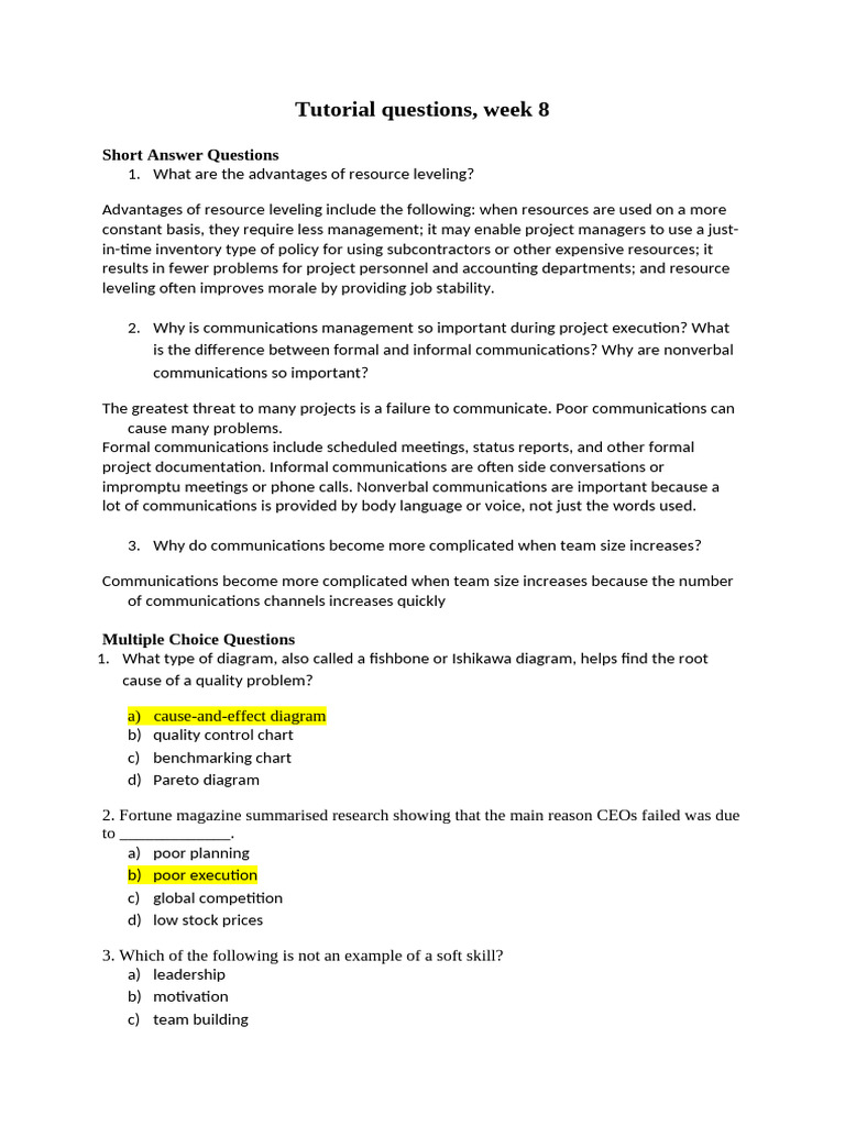 Tutorial questions - Answers | PDF Tutorial questions - Answers | PDF