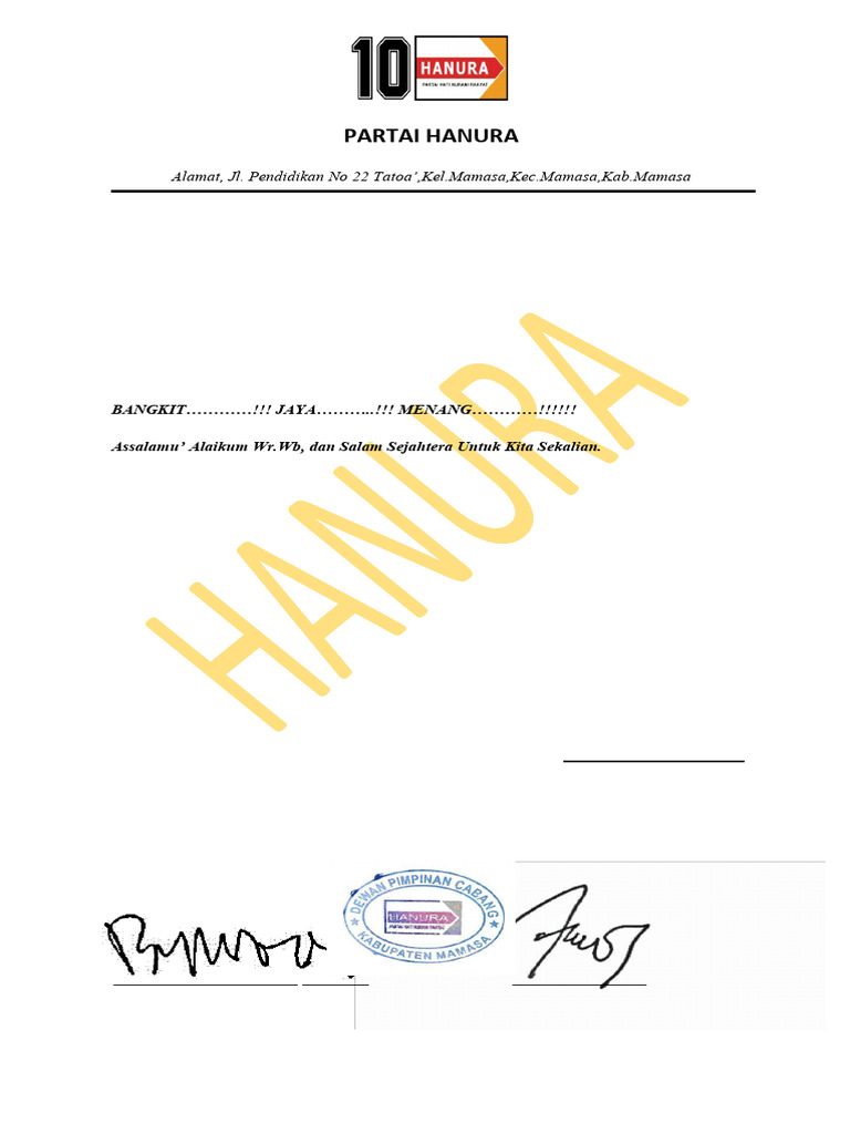 Undangan Rapat Internal Partai Hanura DPC Kab - Mamasa | PDF