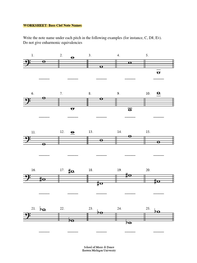 Bass Clef Worksheet | PDF