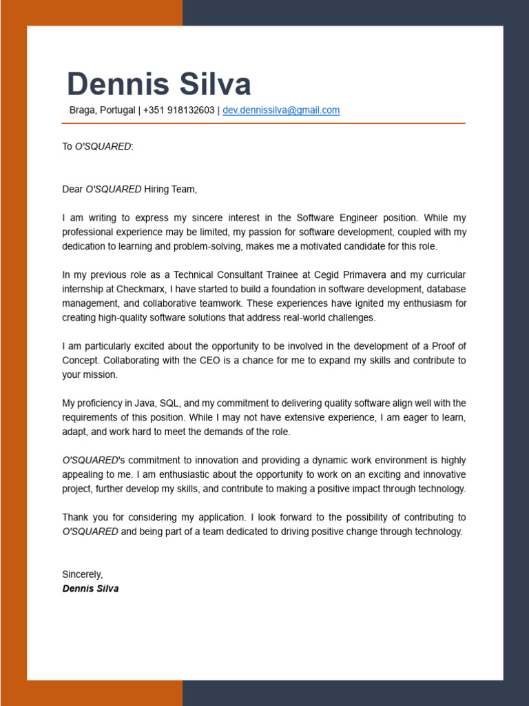 Dennis Silva - Cover Letter | PDF