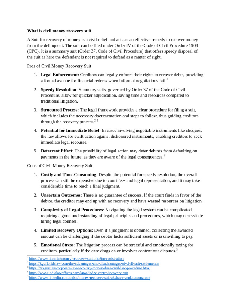 Money Recovery Suit | PDF