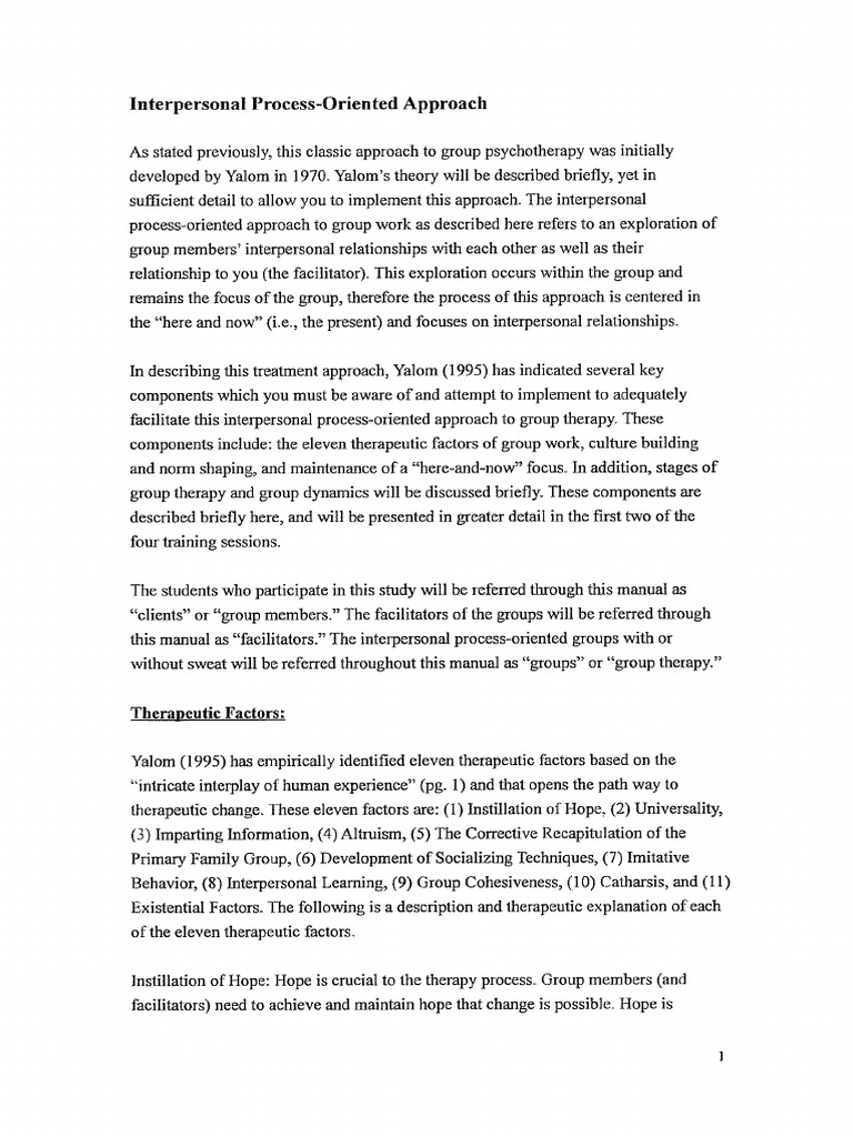 Interpersonal Process Approach of Yalom | PDF
