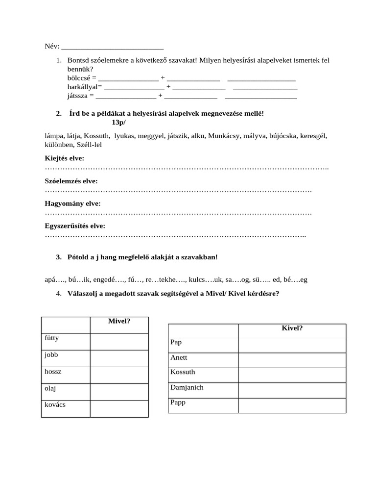 Helyesírási Alapelvek - Dolgozat | PDF