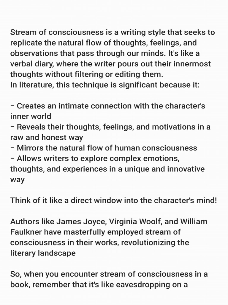Stream of Consciousness in Literature | PDF