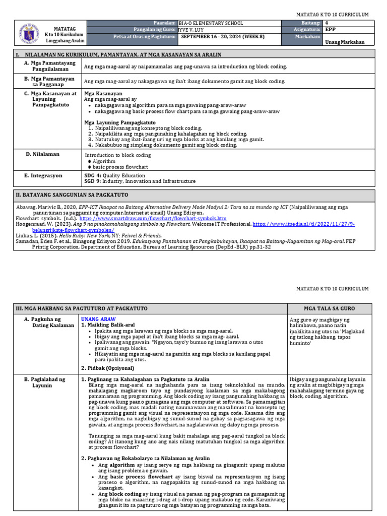 DLL Matatag - Epp 4 Q1 W4 | PDF