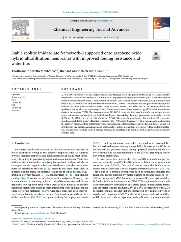Stable Zeolitic Imidazolate Framework 8 Supported Onto GR 2020 Chemical ...