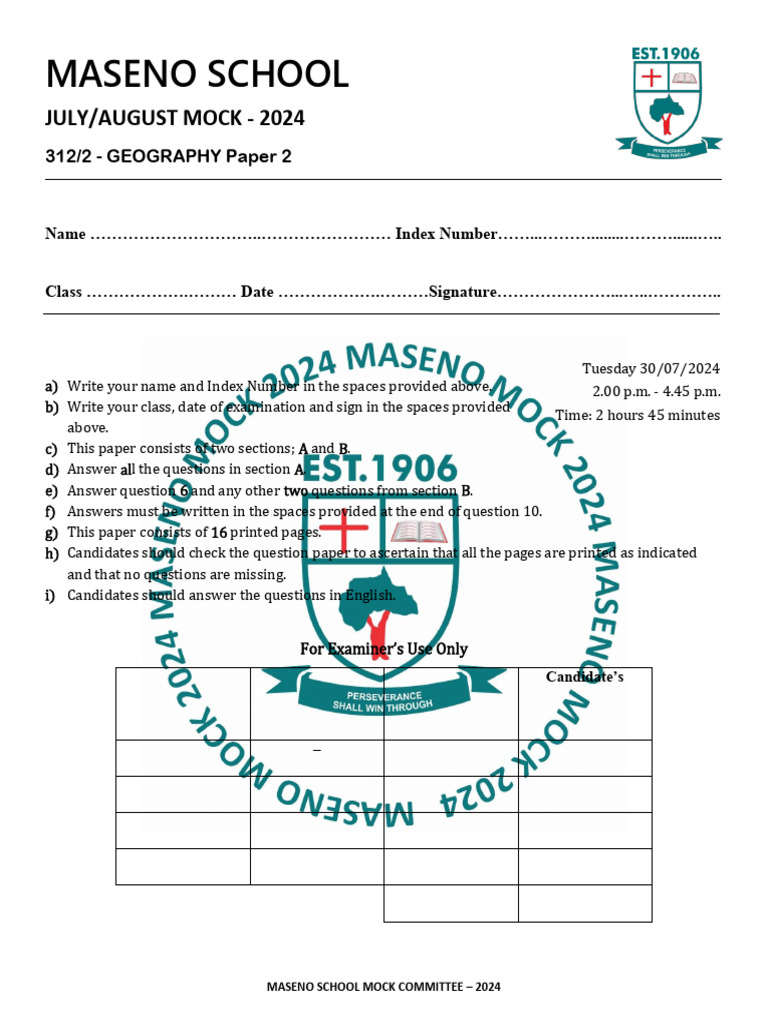Geography Paper 2 Mock 2024 | PDF