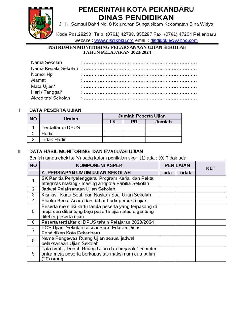 Isdarwati - Instrumen Monitoring Pelaksanaan Ujian Sekolah (Us) | PDF