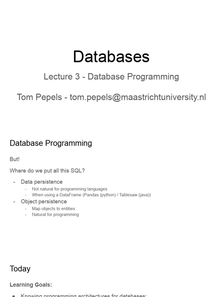 KEN2110 - Databases - Lecture 3 - Database Programming | PDF