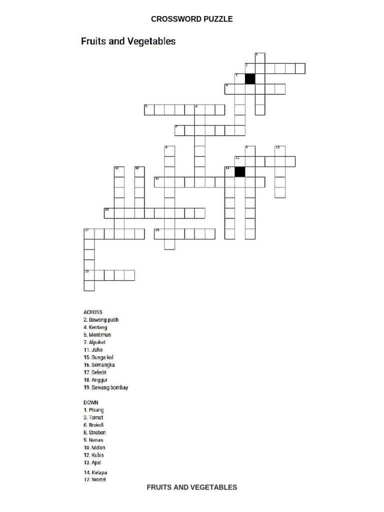 Crossword Puzzle Fruits and Vegetables | PDF