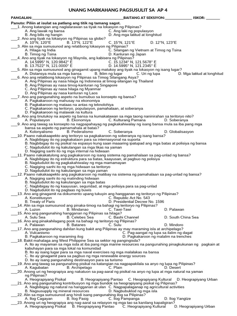 FIRST PERIODICAL TEST IN AP 4_TIPID VERSION | PDF