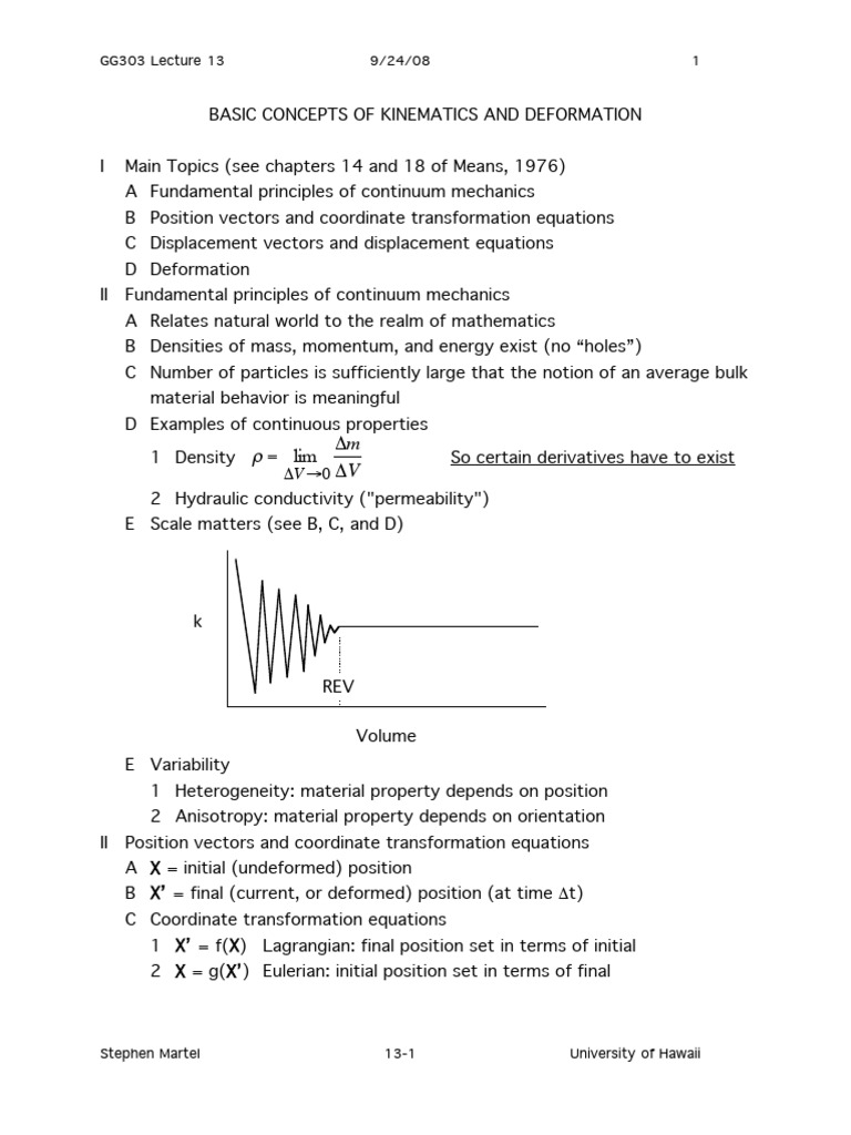 Basic Concepts of Kinematics and Deformation | PDF