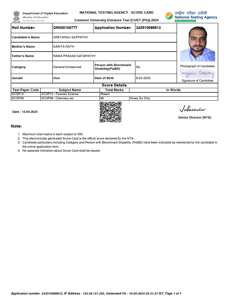 Cuet-Pg 24 Scorecard | PDF