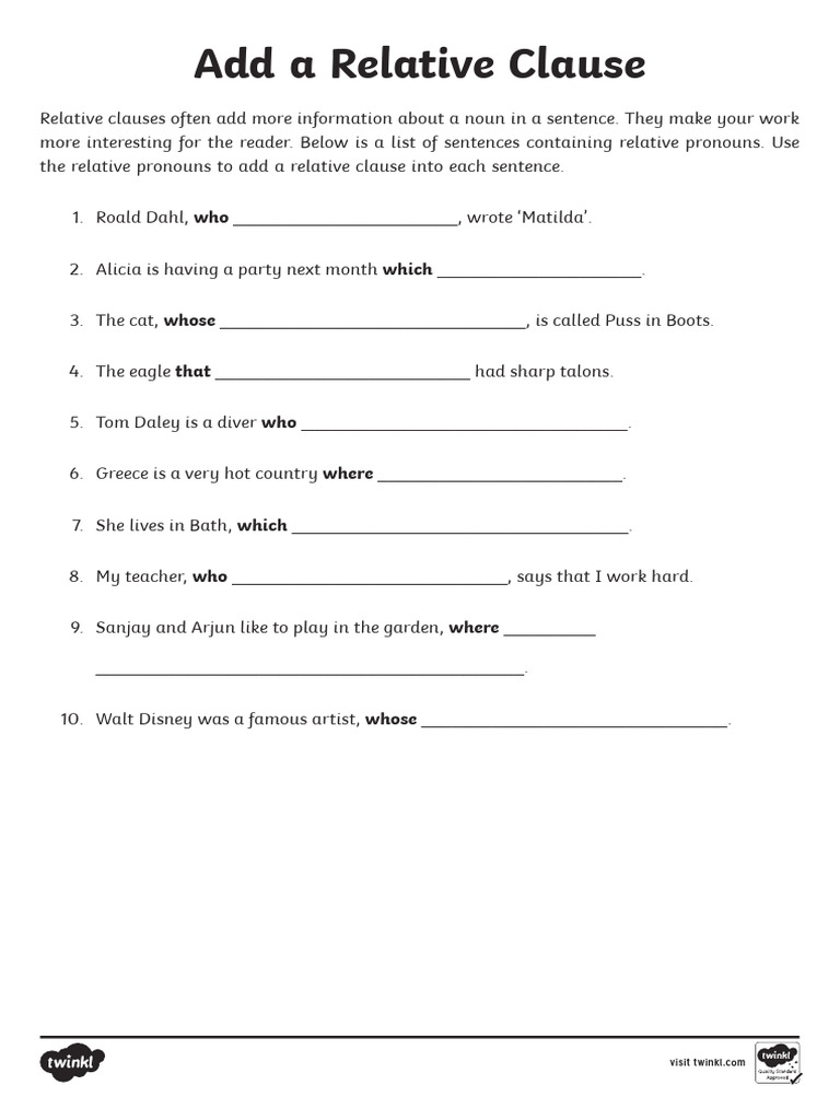 Add A Relative Clause Activity Sheet-Merged | PDF | Sentence (Linguistics) | Pronoun