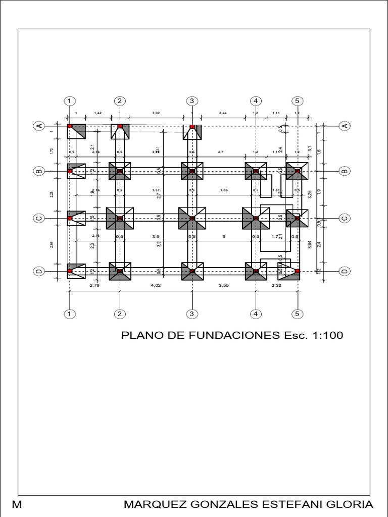 Plano de Fundaciones Esc. 1:100 | PDF
