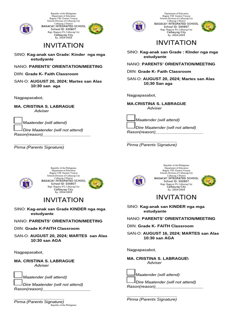 Kinder Parents' Orientation Invitation | PDF