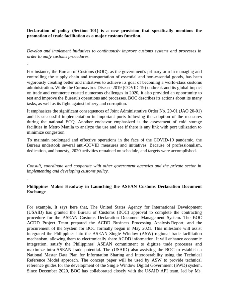 Declaration of policy | PDF