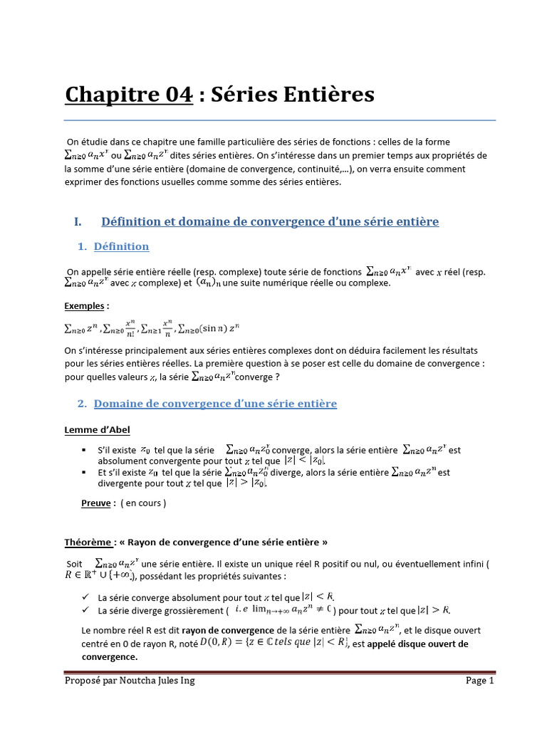 Chapitre4 Series Entieres | PDF