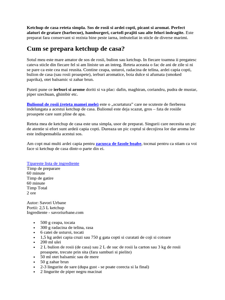 Ketchup de Casa Reteta Simpla Savori Urbane | PDF