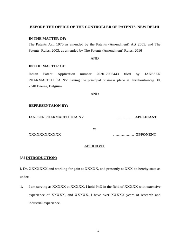 Expert Affidavit - Draft - Bedaquiline - PS | PDF
