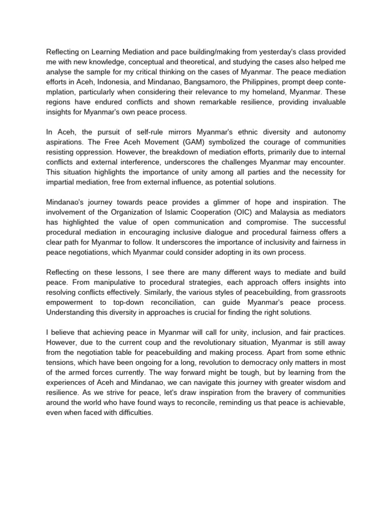 Peace Lessons for Myanmar | PDF | Peacebuilding | Mediation