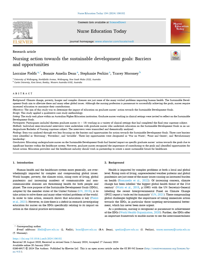Nursing Action Towards The Sustainable Development Goals Barriers | PDF