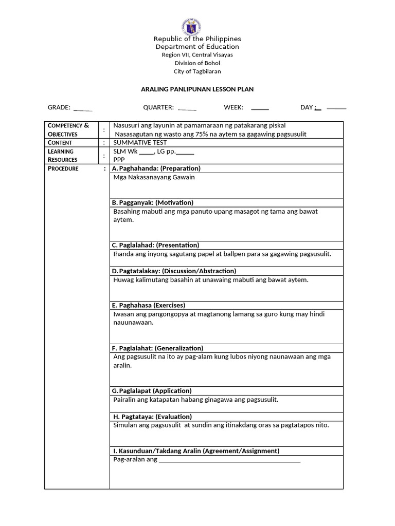 FORMAT LESSON-PLAN-SUMMATIVE-TEST.. | PDF