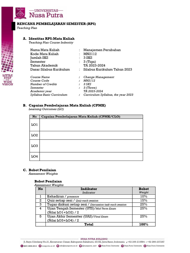 RPS MK Manajemen Perubahan | PDF