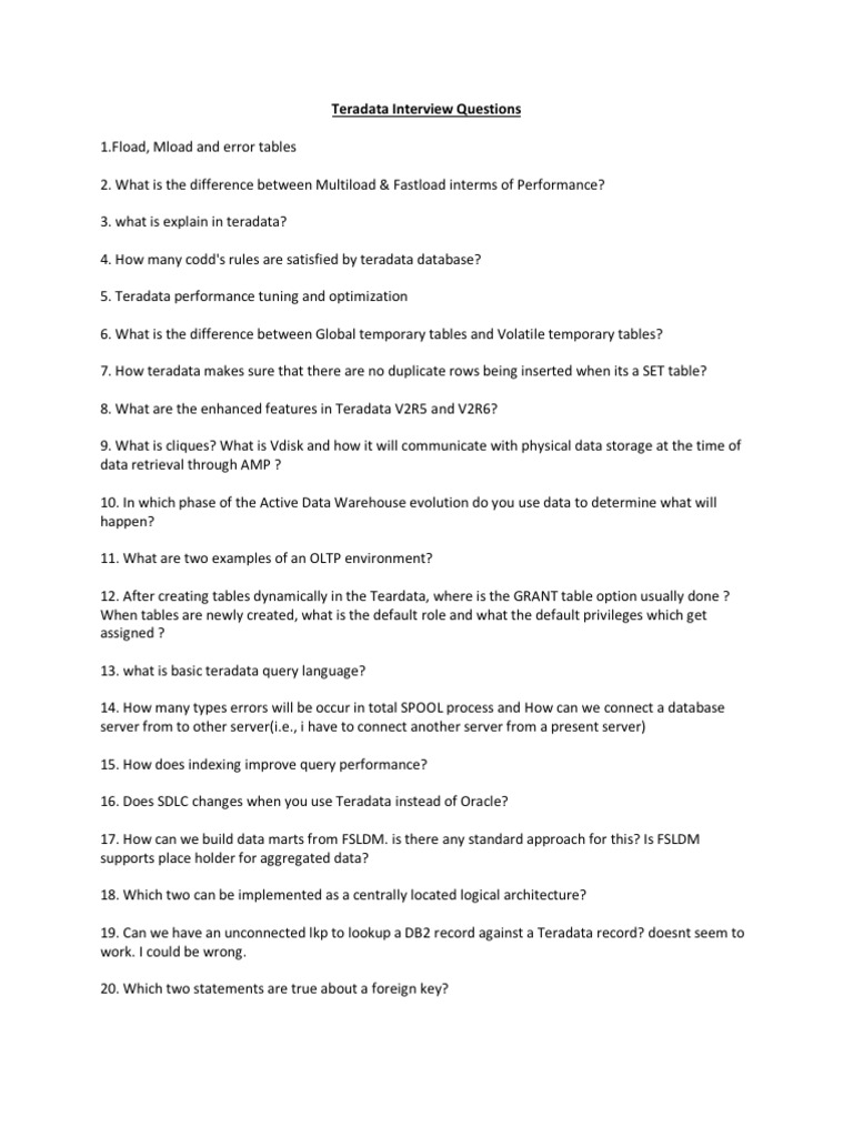 Teradata Interview Questions | PDF