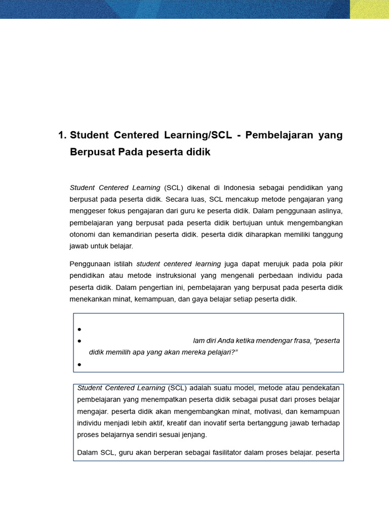 PKG PJOK Student Centered Learning SCL - Pembelajaran Yang Berpusat Pada Peserta Didik | PDF