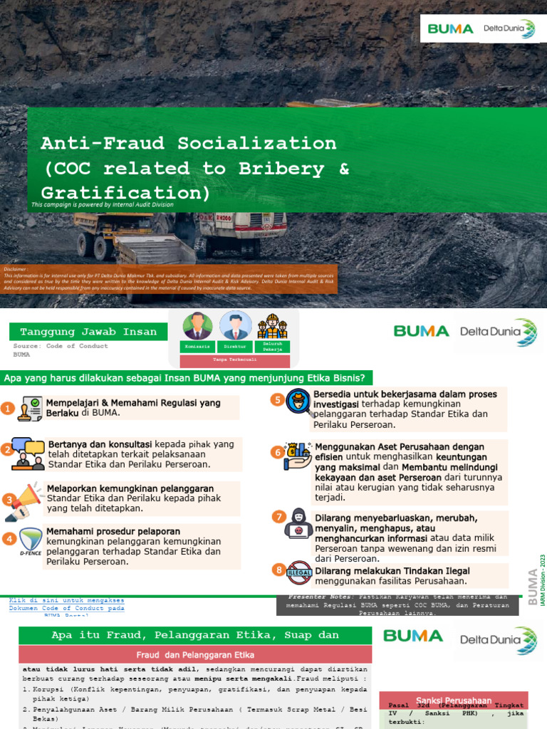 (BUMA Mining) Fraud, Pelanggaran Etika, Suap Dan Gratifikasi | PDF