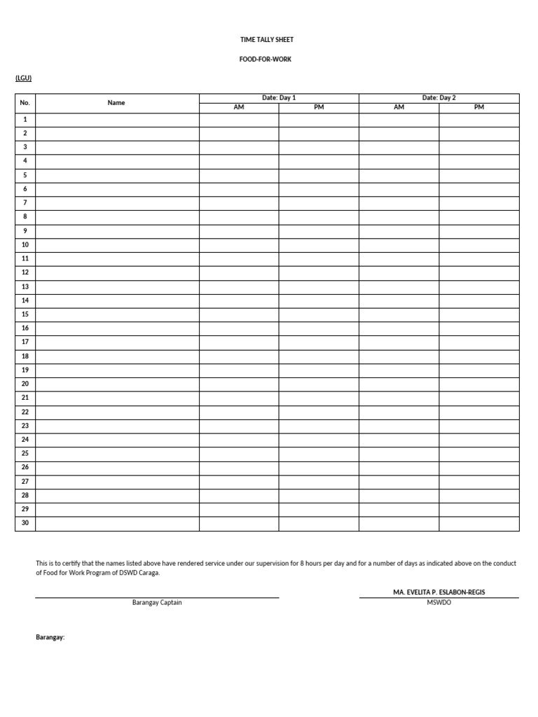 Time Tally Sheet Template | PDF
