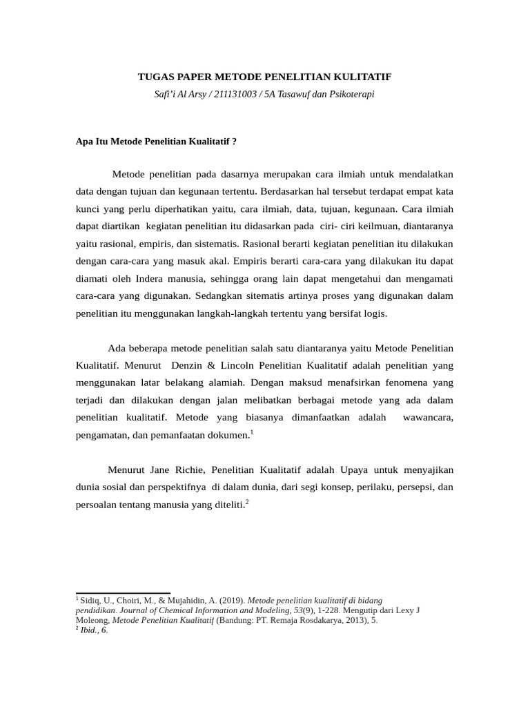 Tugas Paper Metode Penelitian Kulitatif | PDF