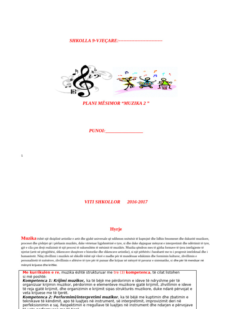 Muzika 2 - Plani Mesimor | PDF