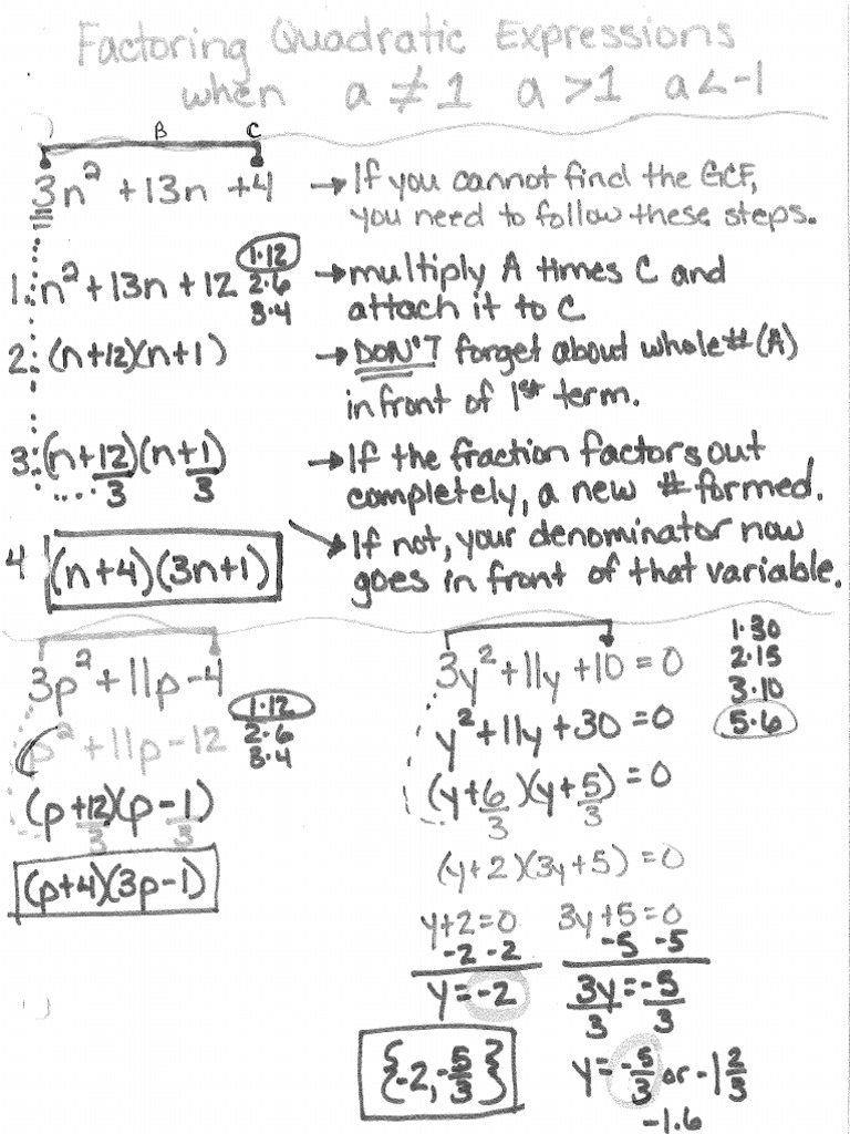 Factoring Quadratics Expressions A Is Greater or Less Than1 NOTES | PDF