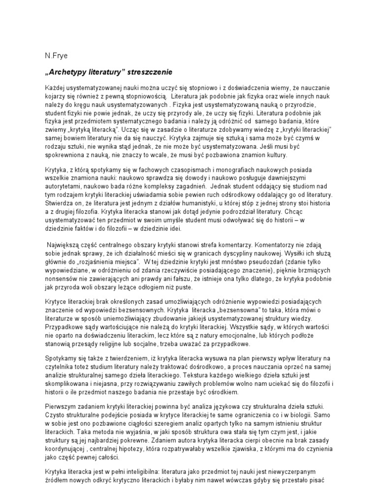 Frye - Archetypy Literatury | PDF