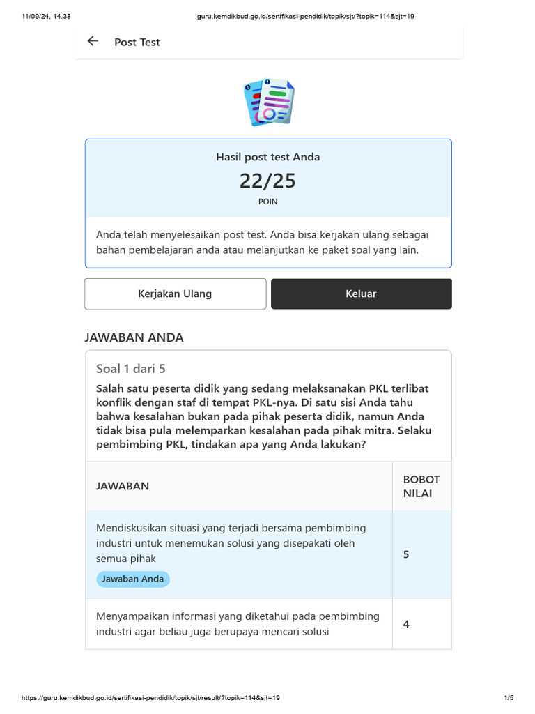Hasil Post Test Prinsip Pengajaran Dan A-2 | PDF