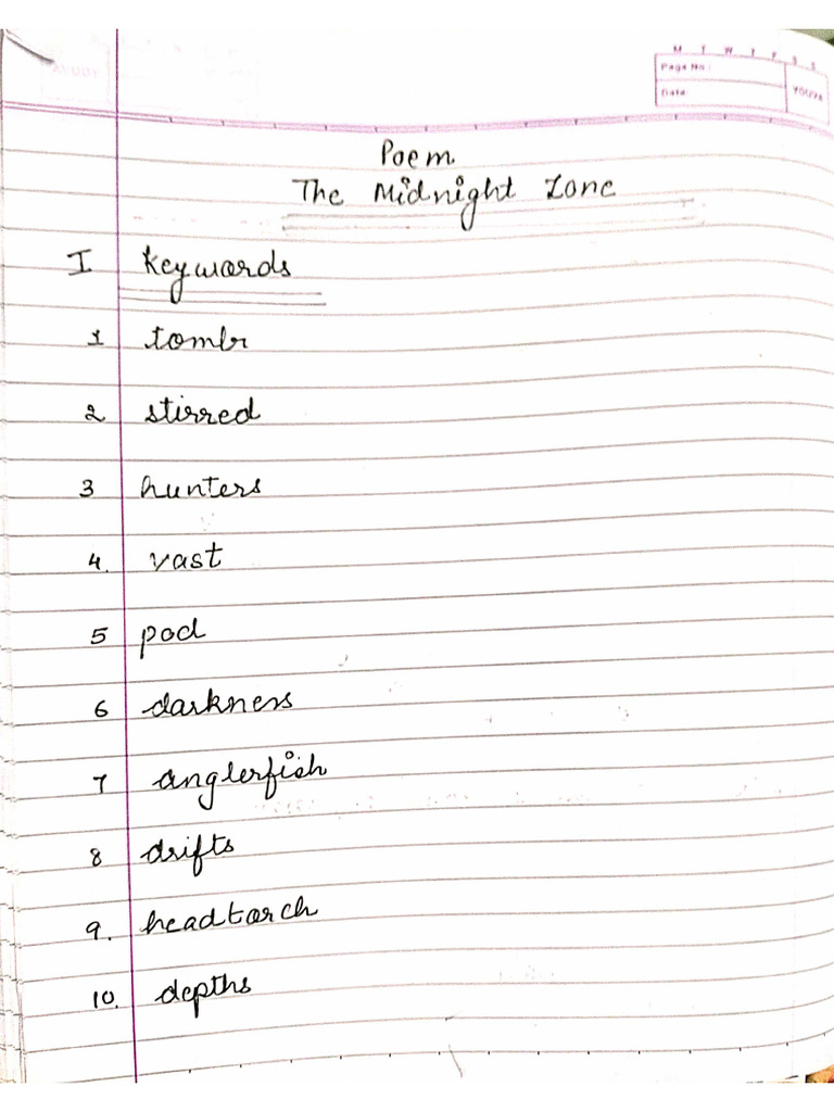 English Poem .The Midnight Zone - Notebook and Book Work. | PDF