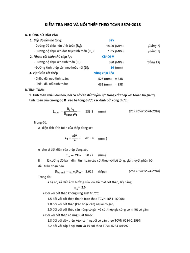 Thuyết minh neo và nối thép - TCVN 5574-2018 | PDF