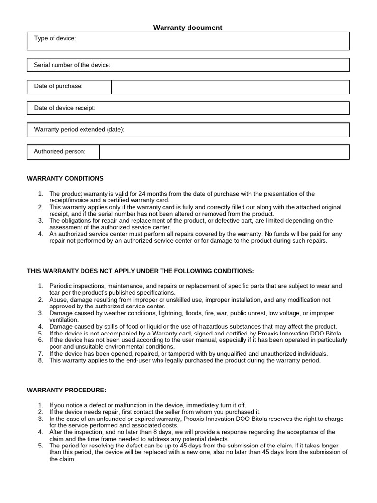 Warranty Document | PDF