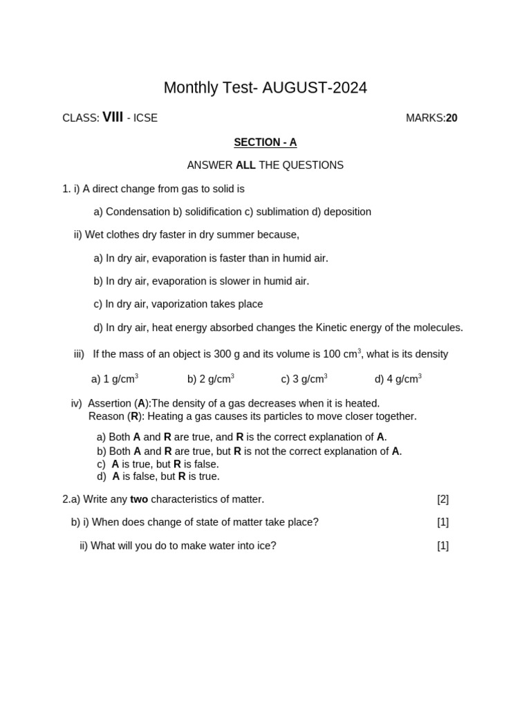 Monthly Test-AUGUST-VIIIIC | PDF